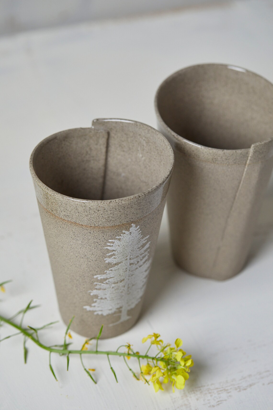 Set of TWO Extra Large Cups, Handmade Pottery Stoneware Fir Tree ...