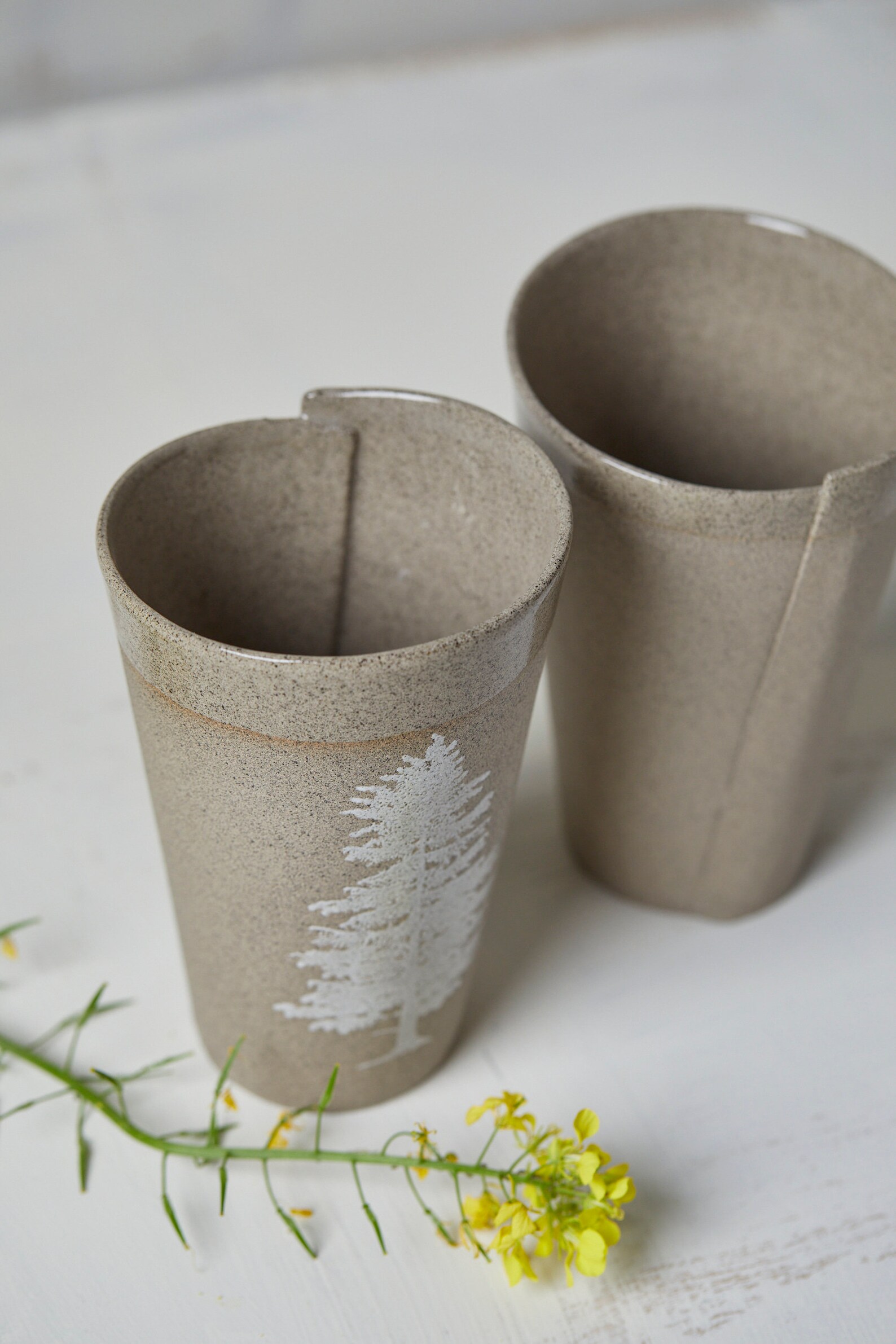Set of TWO Extra Large Cups, Handmade Pottery Stoneware Fir Tree ...