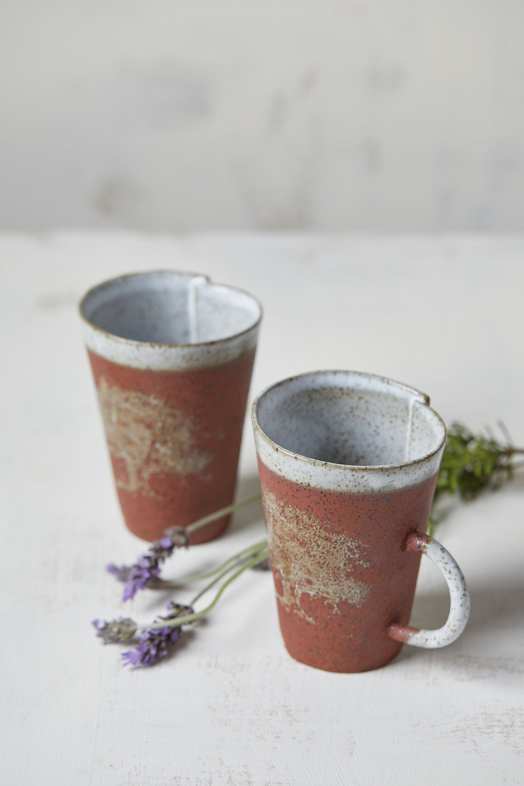 Handmade Terracotta Coffee Mugs, Rustic Ceramic Set, 12 Oz - Etsy