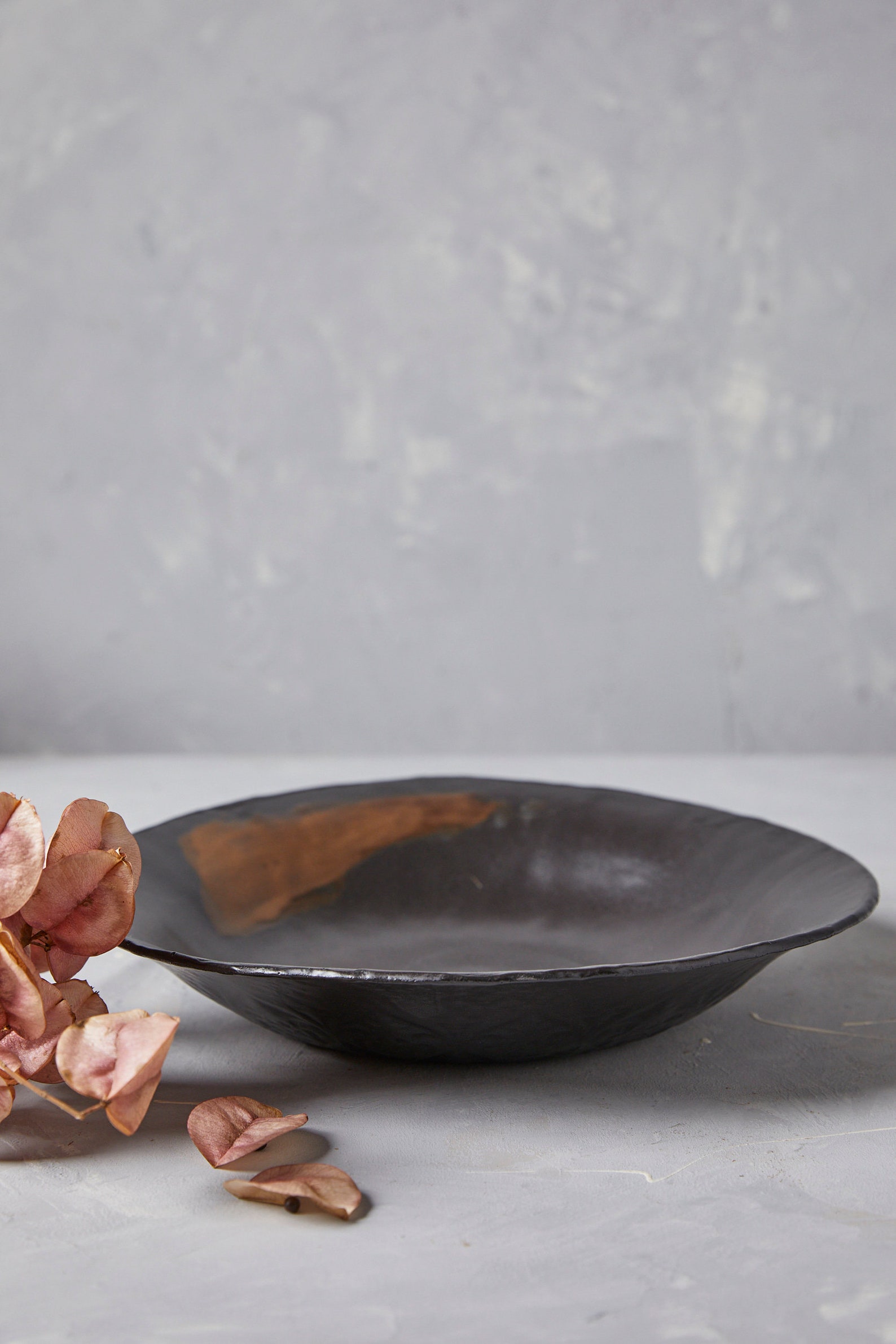 XL Black and Golden Amber Decorative Pottery Bowl, 12.6" Deep Ceramic ...