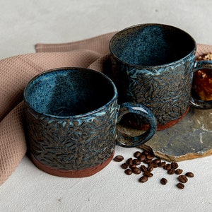 Handmade Ceramic Coffee Mug Set: Rustic Blue Glazed Pottery (22 Oz) - Etsy