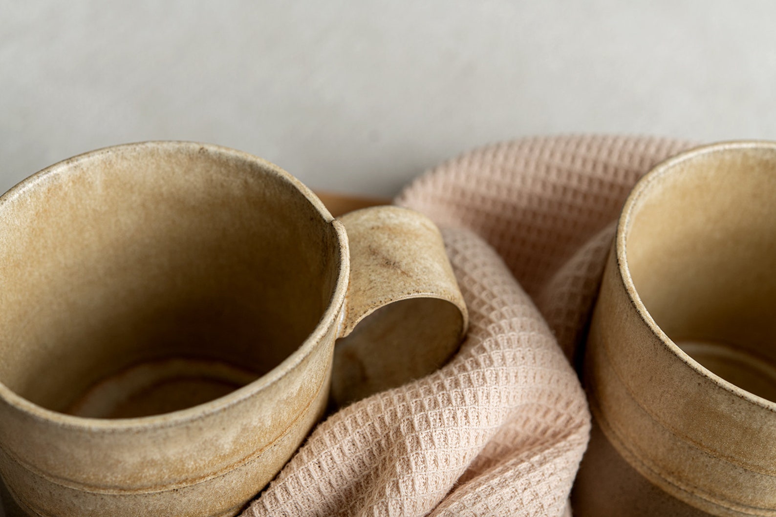 Cream-beige & Gray Stoneware Handmade Tea Mug Set, TWO 13.5 Oz Hand ...