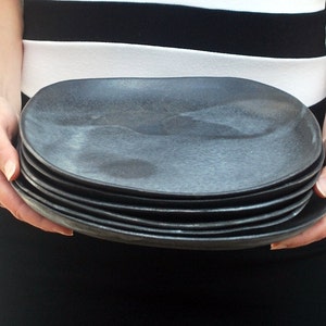 Modern Square Black Ceramic Plate Set of 2, Black Pottery Dinner Plates ...