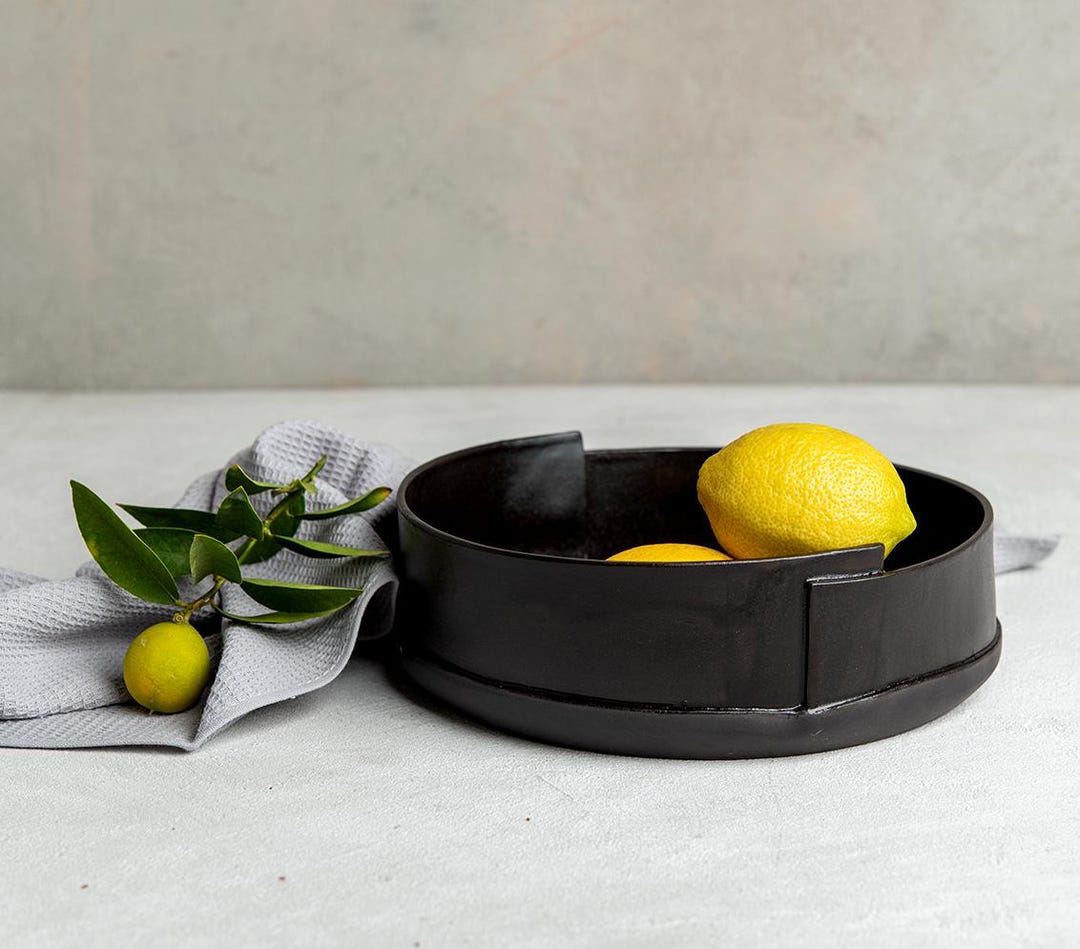 Stylish Black Stoneware Serving Bowl, Unique Handmade Ceramic Dish for ...