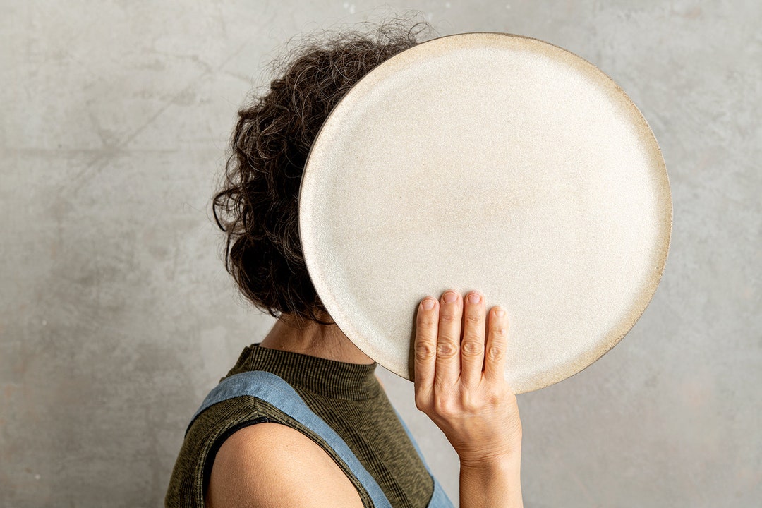 Cream Large 11" Pottery Platter, Rustic Handmade Ceramic Cake Serving ...