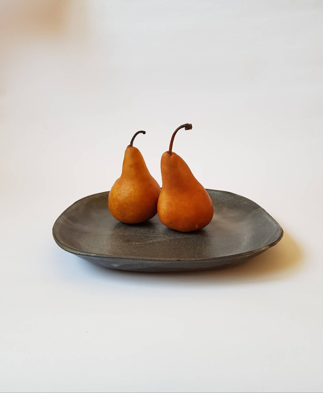 Modern Square Black Ceramic Plate Set of 2, Black Pottery Dinner Plates ...