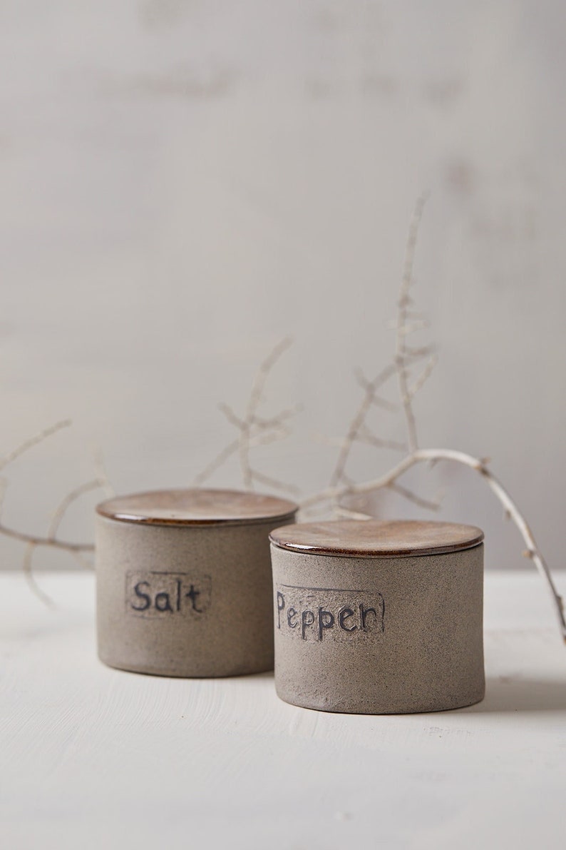 Salt and Pepper Ceramic Jars Set of Salt & Pepper Cellars - Etsy