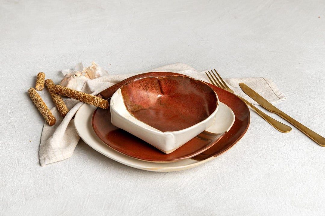 Handmade Ceramic Dinnerware Set Rustic Stoneware Plate and Bowl Set ...