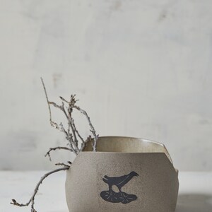 Large Gray Artistic Hand-folded Pottery Bowl, Deep Decorative Ceramic ...