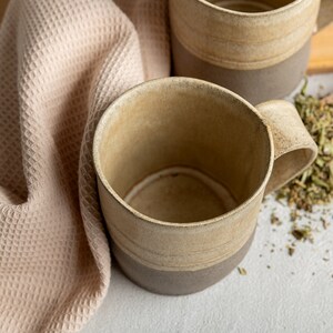 Cream-beige & Gray Stoneware Handmade Tea Mug Set, TWO 13.5 Oz Hand ...