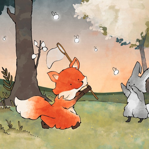 Fox and Rabbit Nursery Art Print Hiking Adventures and - Etsy New Zealand