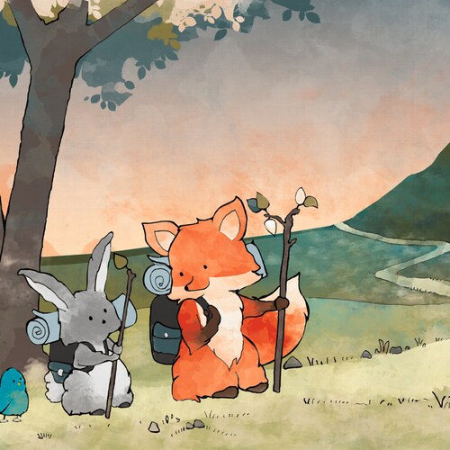 Fox and Rabbit Nursery Art Print Hiking Adventures and - Etsy New Zealand