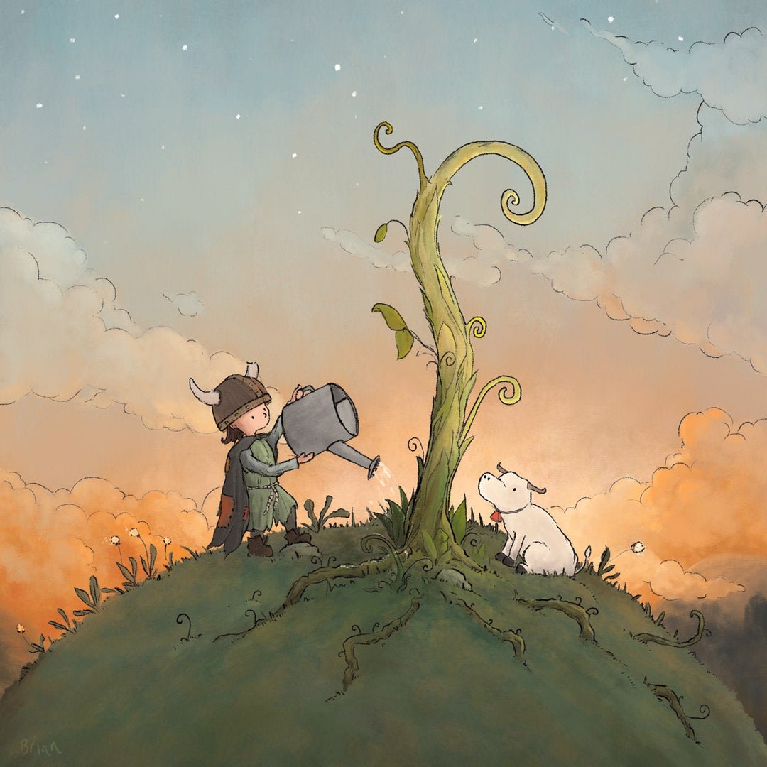 Jack and the Beanstalk Art Print Jack and Milky White the - Etsy