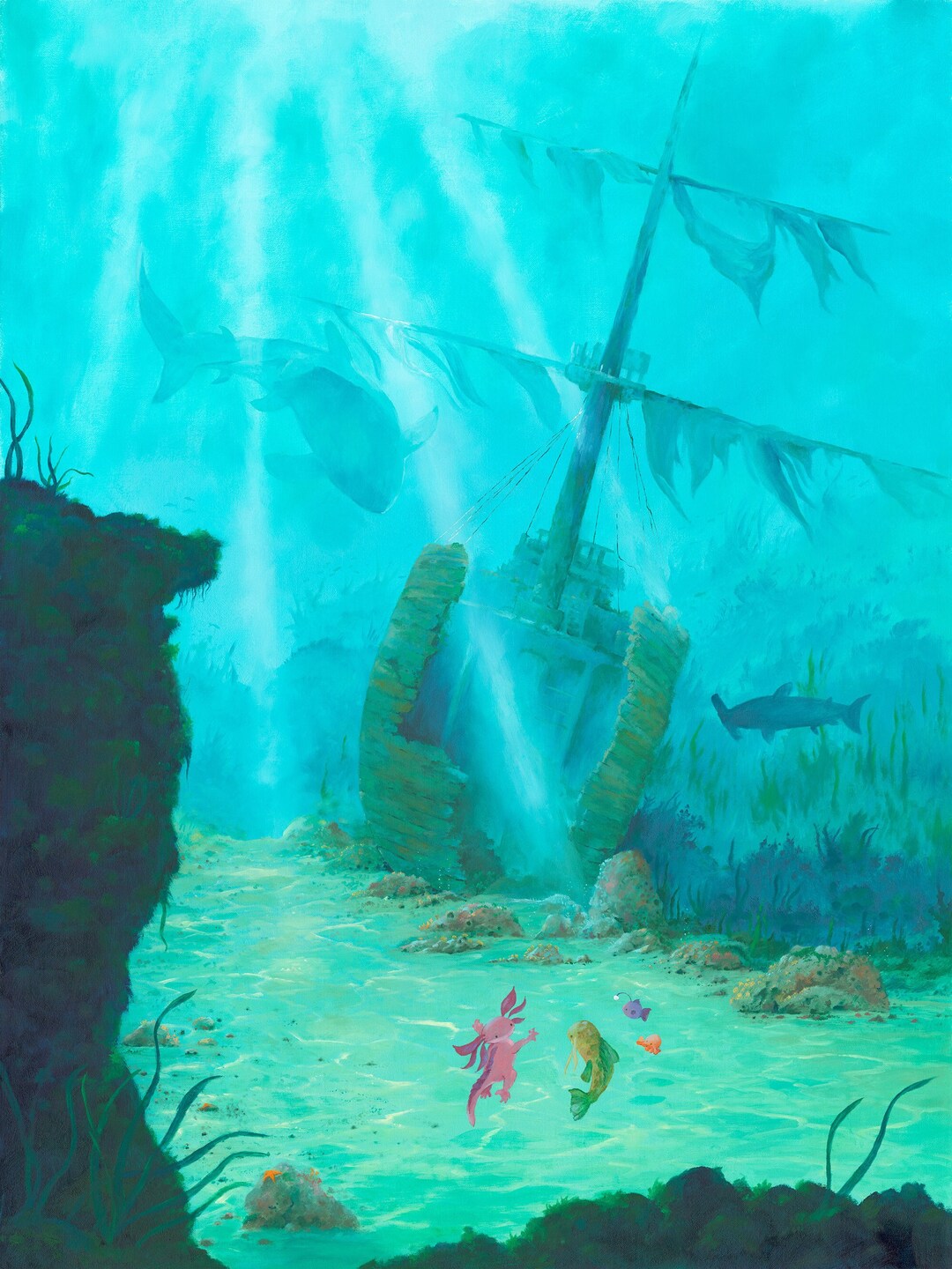 Axolotl and Friends, Sunken Ship Art Print - Etsy