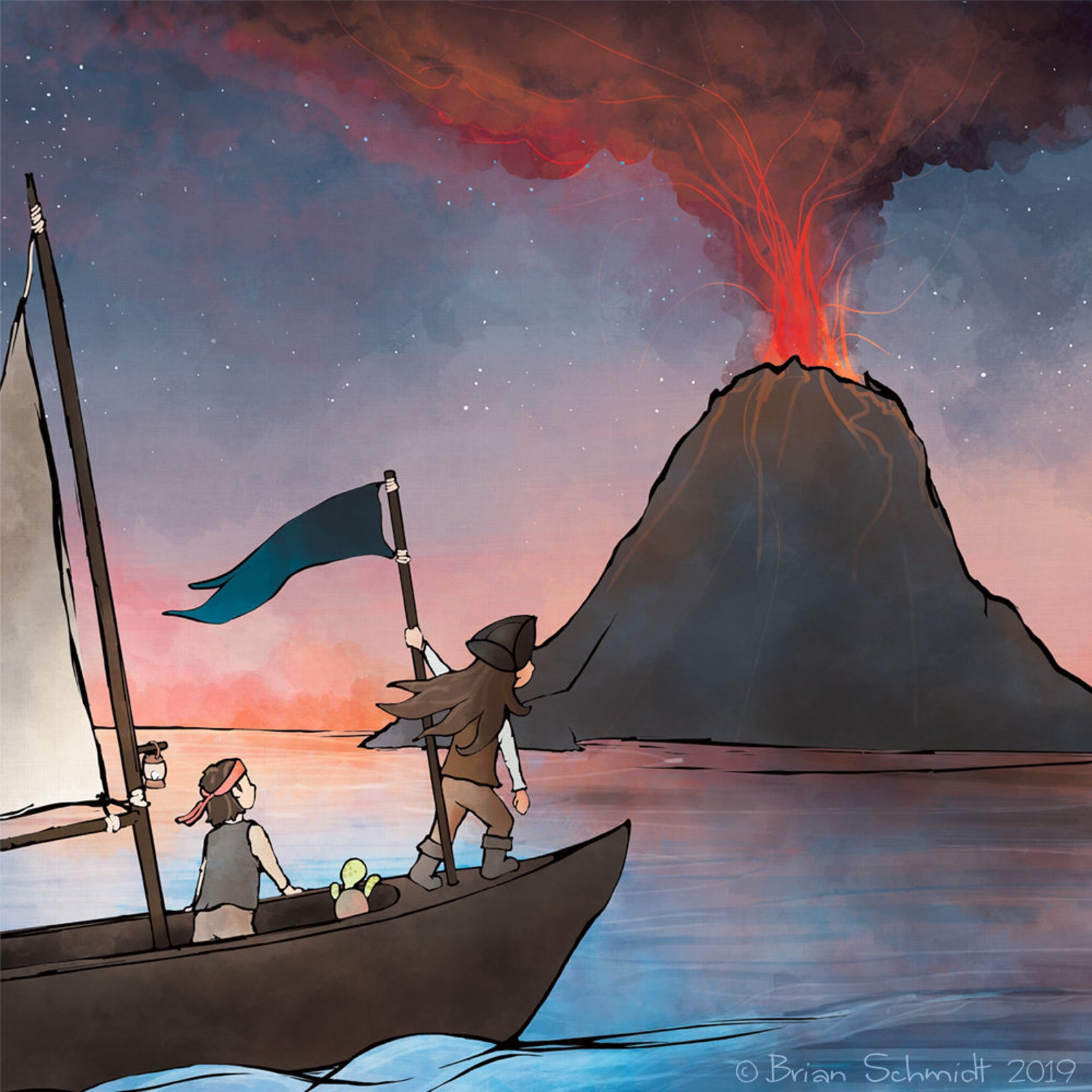 Pirates Art Print Volcano Eruption Open Sea Exploration | Etsy
