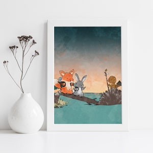 Fox and Rabbit Nursery Art Print Hiking Adventures and | Etsy