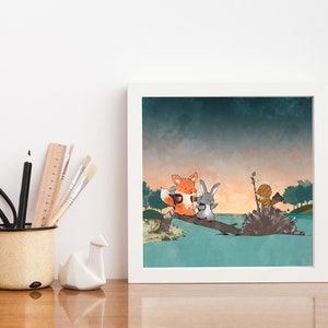 Fox and Rabbit Nursery Art Print Hiking Adventures and | Etsy