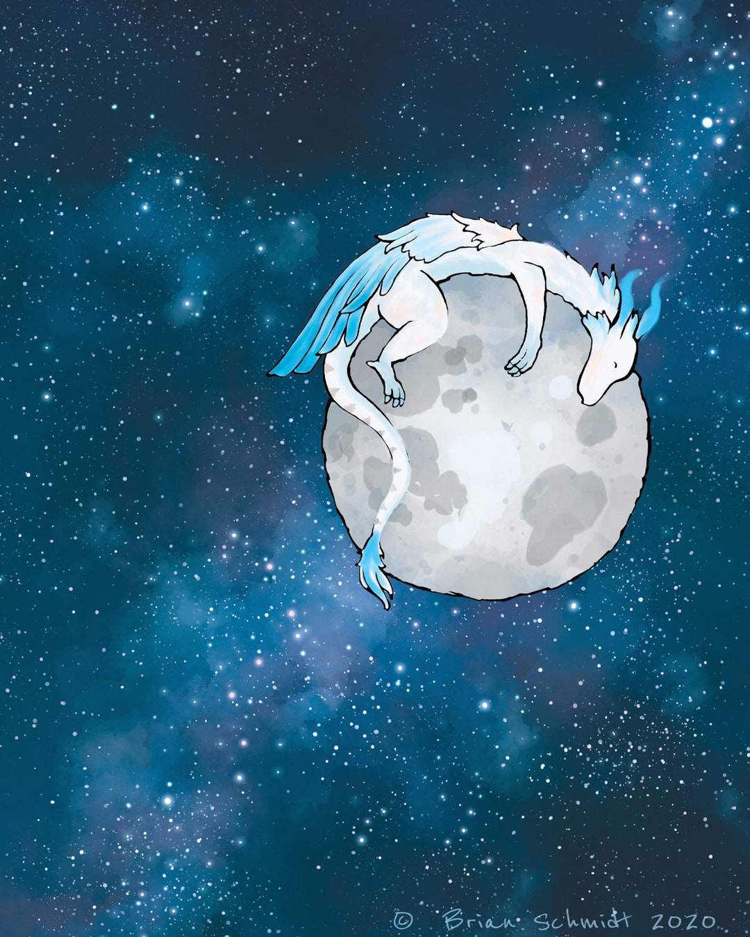 Dragon and Moon Art Print, Dragon Nursery Art Print, Moon and Stars ...