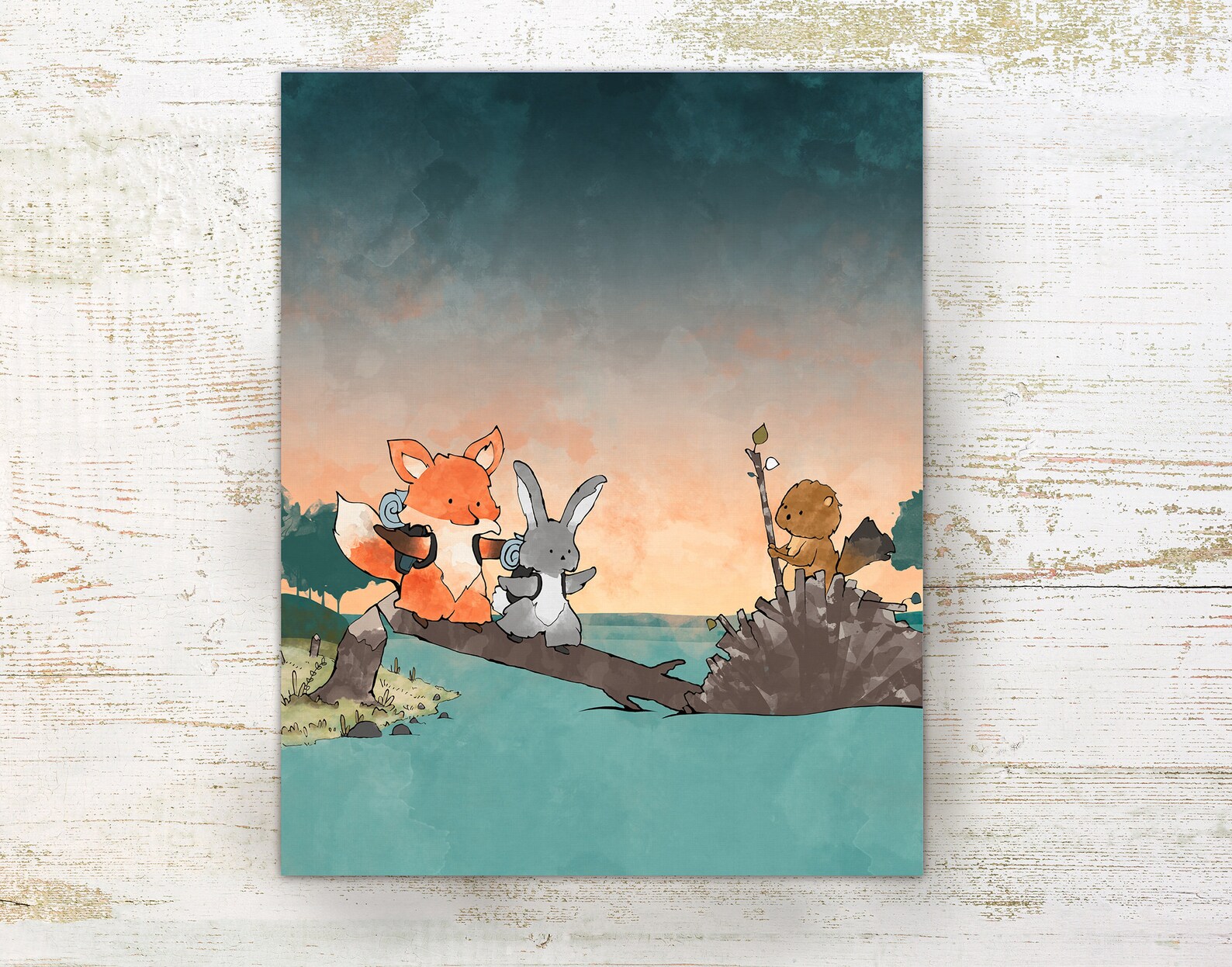 Fox and Rabbit Nursery Art Print Hiking Adventures and | Etsy