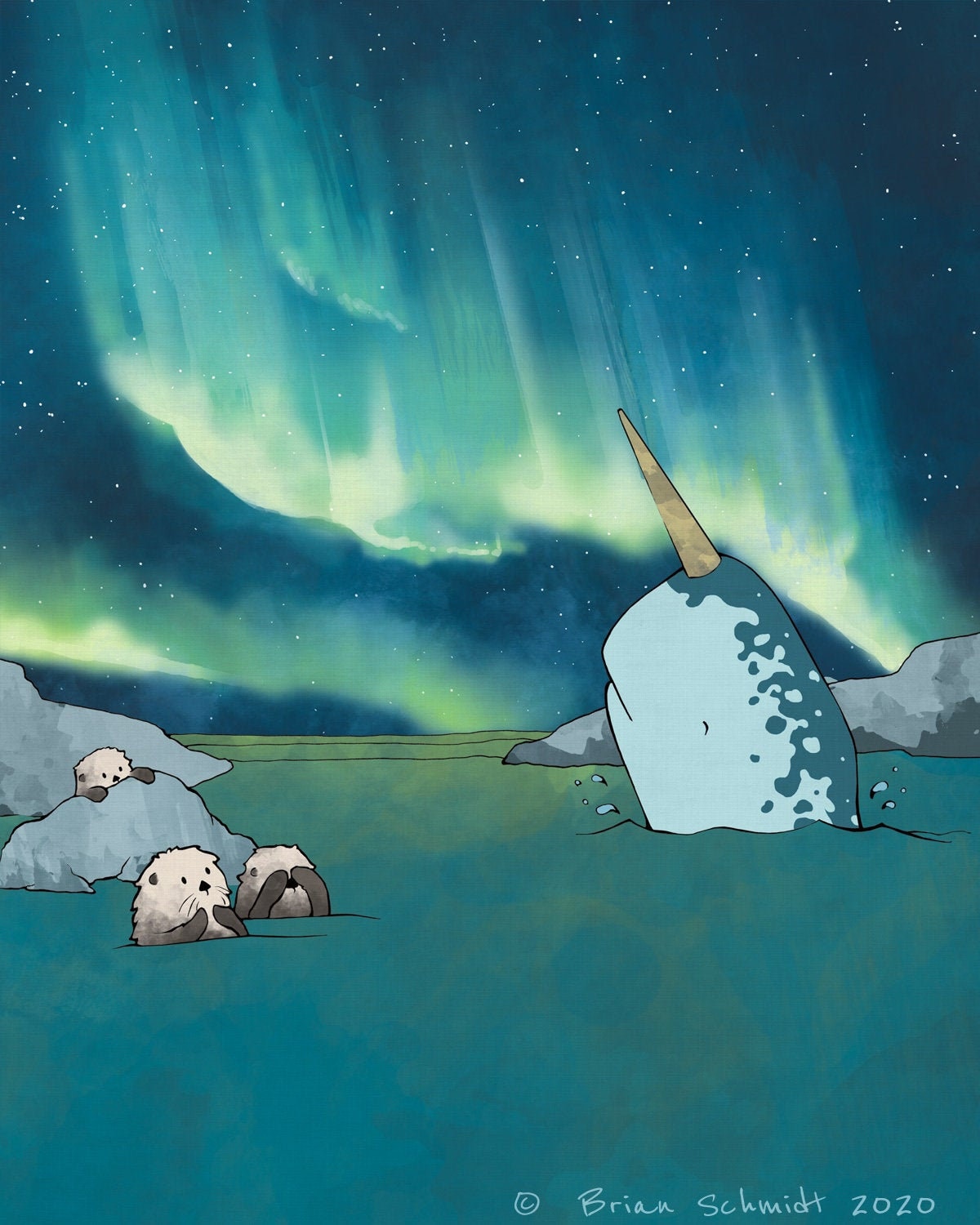 Arctic Animal Nursery Print Narwhal and Sea Otter Art - Etsy