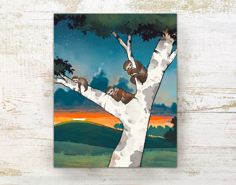 Sloth Art Print Family of Sloths Illustration Animal and - Etsy