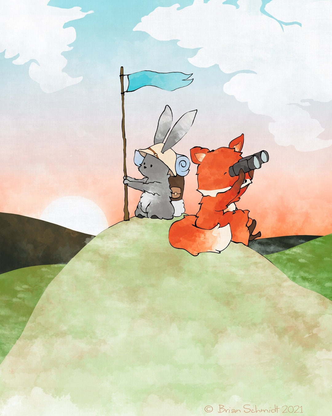 Fox and Rabbit Art Print Animal Explorers Kids Room - Etsy