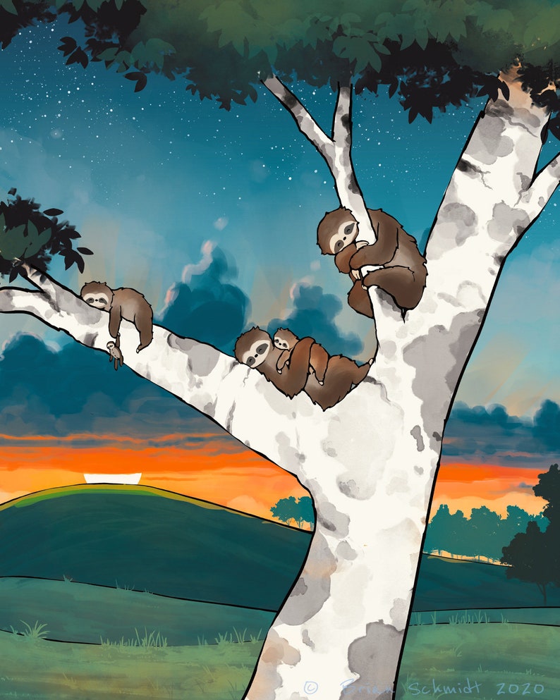Sloth Art Print Family of Sloths Illustration Animal and - Etsy