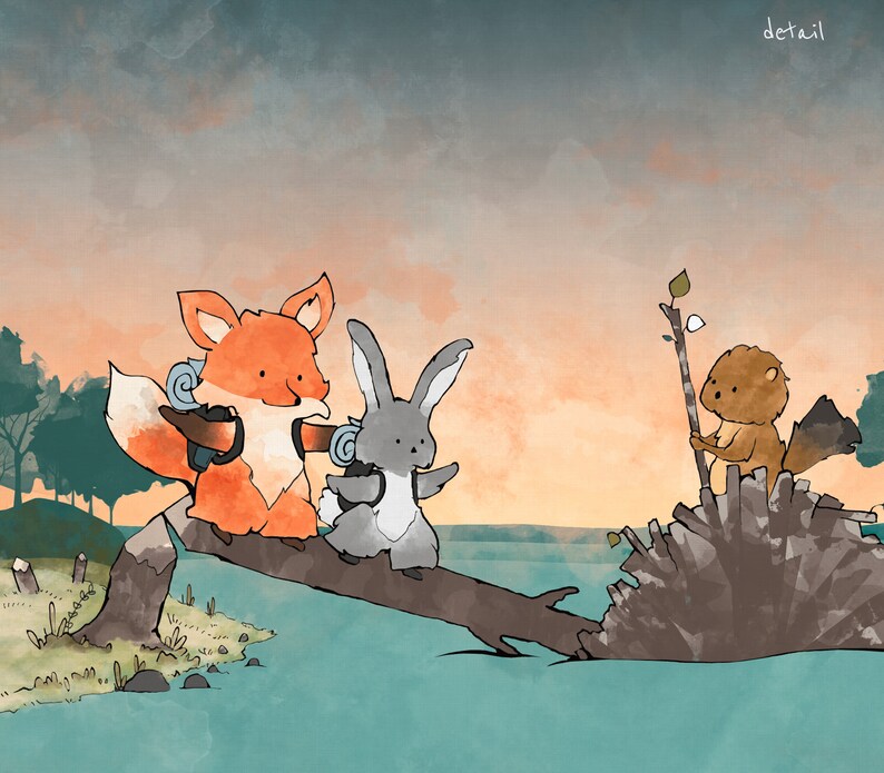 Fox and Rabbit Nursery Art Print Hiking Adventures and - Etsy New Zealand