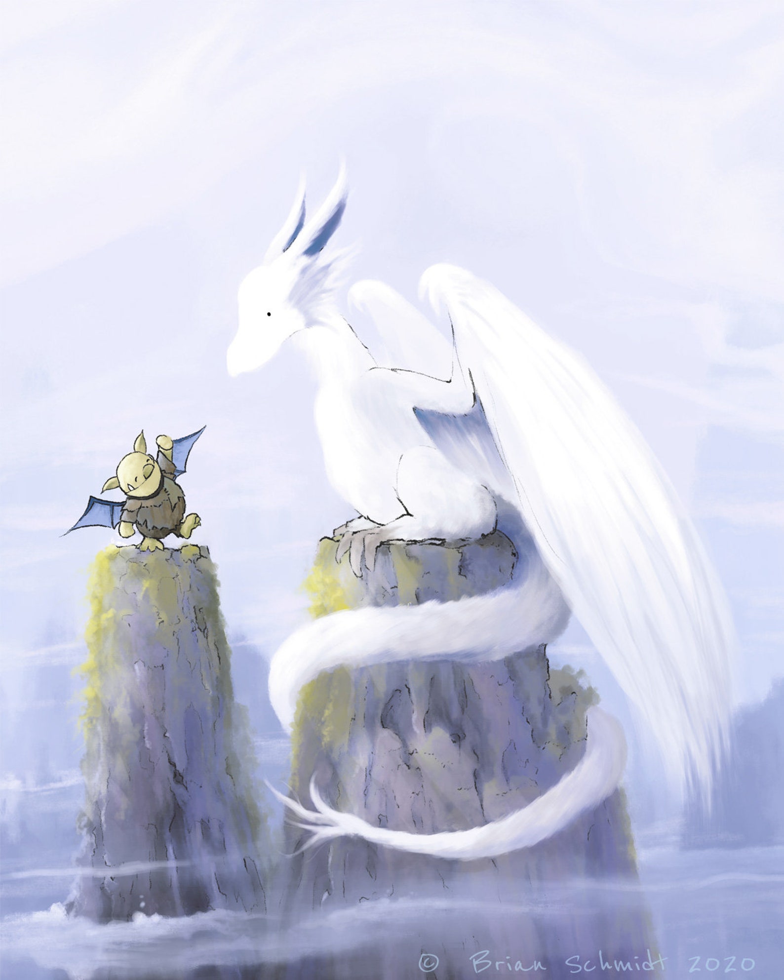 Dragon Art Print Feathery Dragon and Troll Celebrating in - Etsy