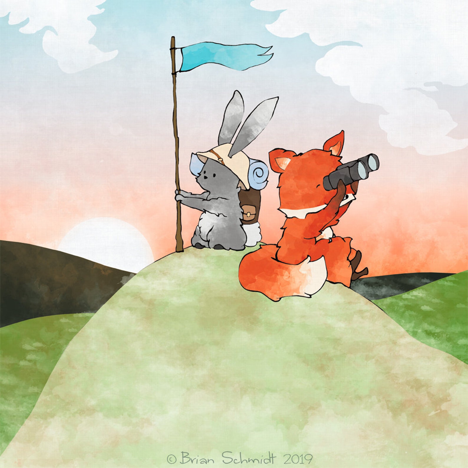 Fox and Rabbit Art Print Animal Explorers Kids Room | Etsy