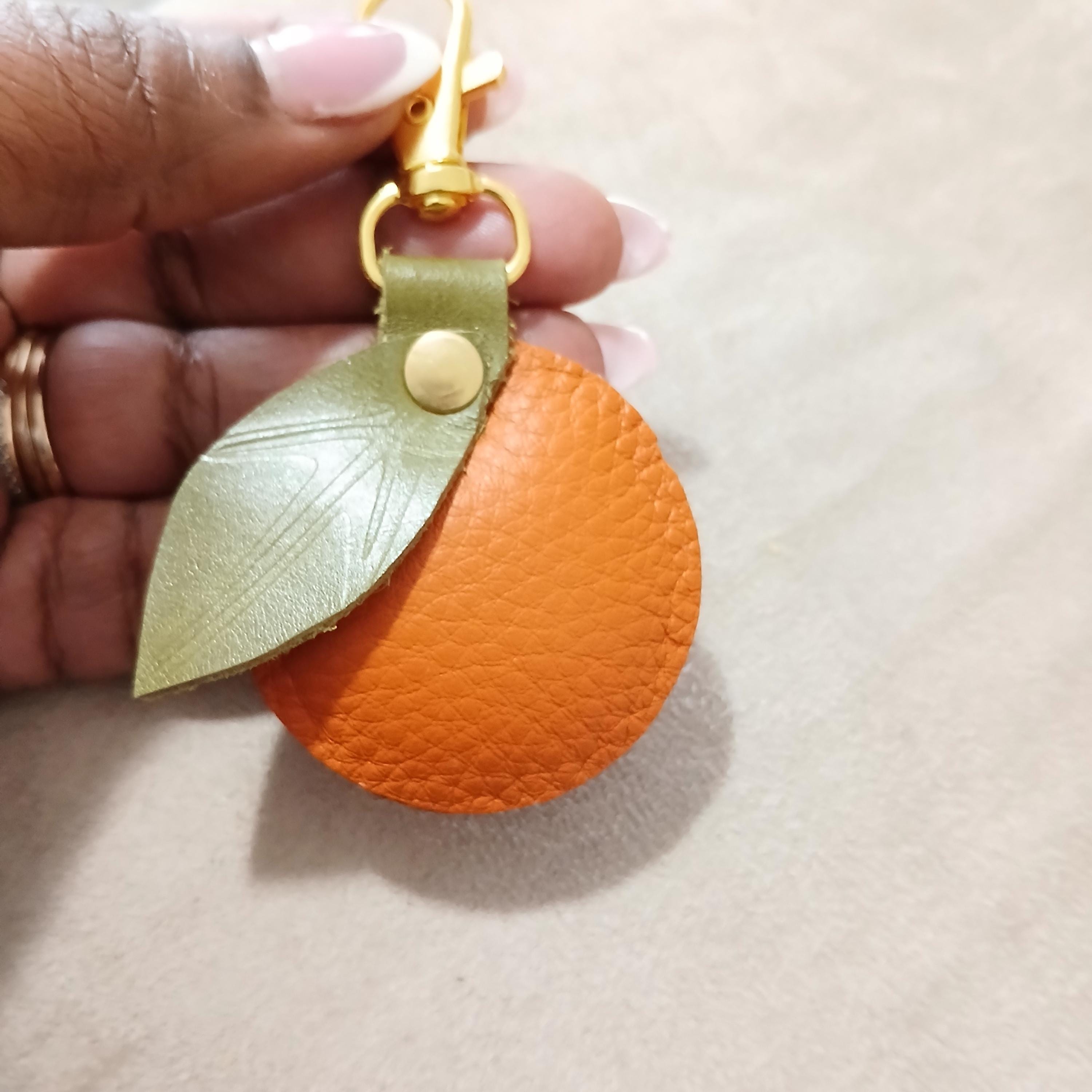 Orange Fruit Bag Charm, Genuine Leather Orange With Leaf Purse Charm - Etsy