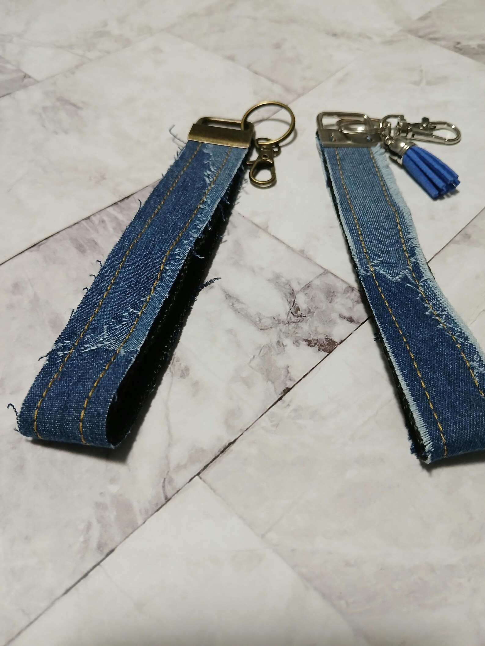 Denim Keyfob Wristlet, Upcycled Denim Wristlet With Keyring and Swivel ...
