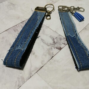 Denim Keyfob Wristlet, Upcycled Denim Wristlet With Keyring and Swivel ...