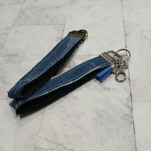 Denim Keyfob Wristlet, Upcycled Denim Wristlet With Keyring and Swivel ...