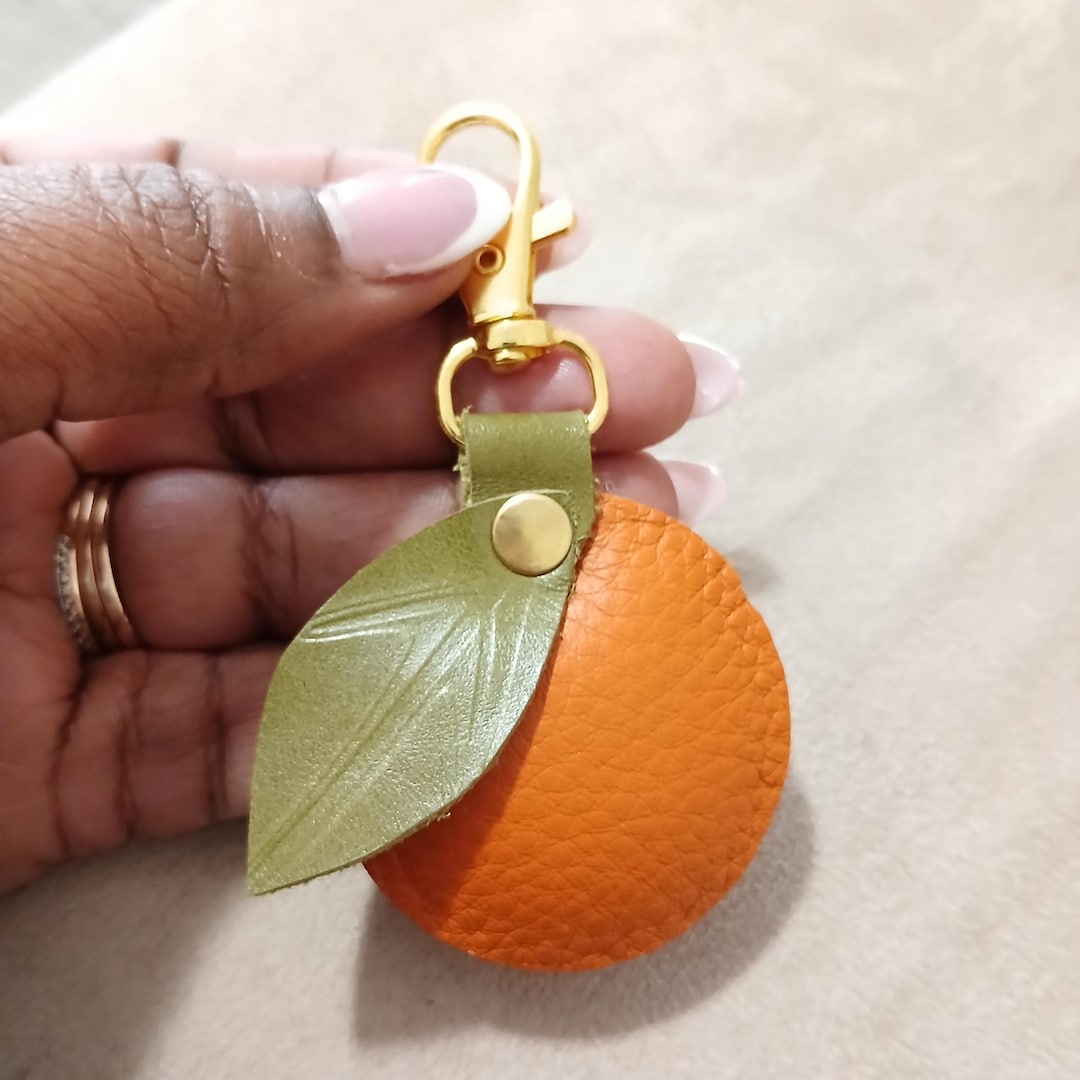 Orange Fruit Bag Charm, Genuine Leather Orange With Leaf Purse Charm - Etsy