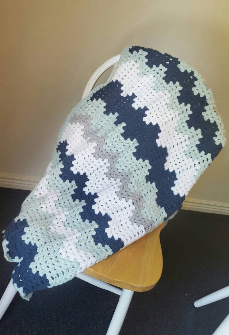 Navy Crochet Blanket. Crochet Blanket. Handmade Afghan. Crochet Throw ...