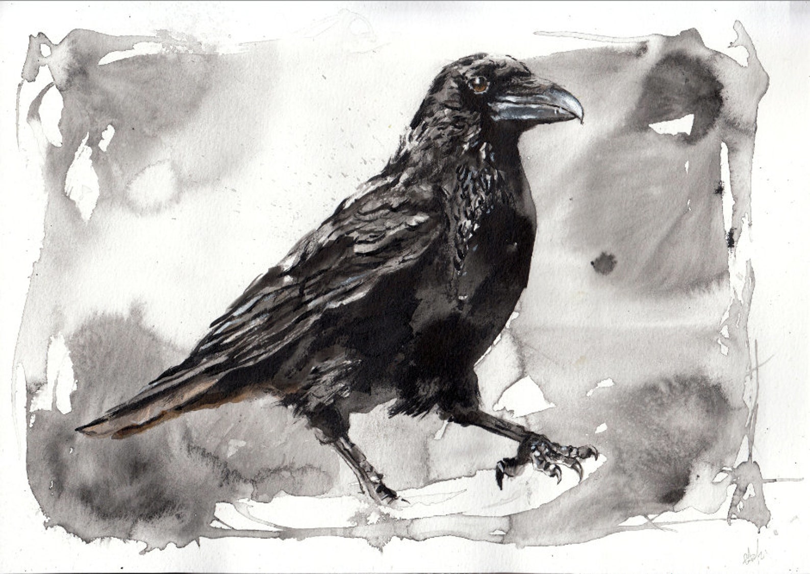 A4 size Crow 2 hand-painted artwork of a crow in watercolour | Etsy