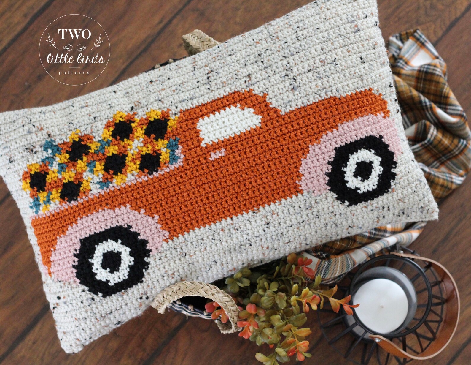 Fall Crochet Pillow Pattern, Crochet Sunflower Pillow, Crochet Truck ...