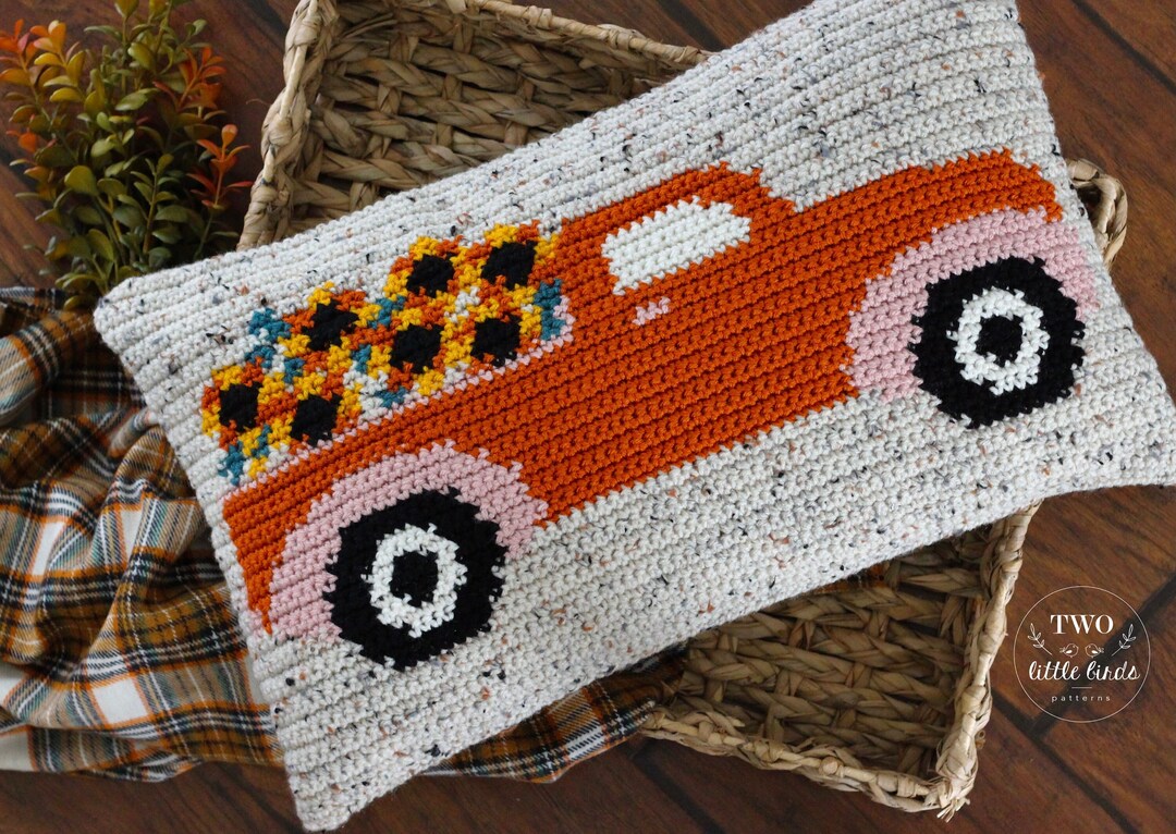 Fall Crochet Pillow Pattern, Crochet Sunflower Pillow, Crochet Truck ...