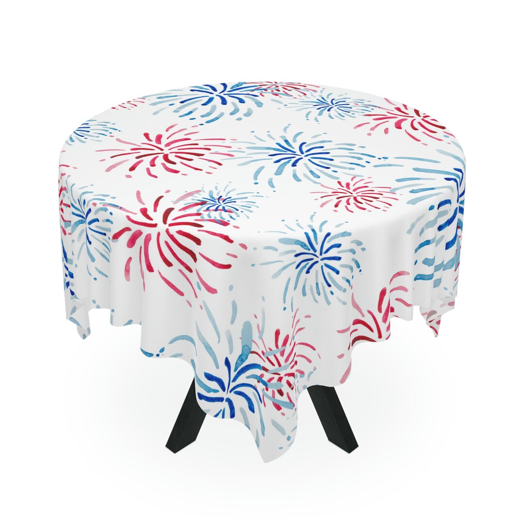 Red White Blue Fireworks 4th of July Tablecloth Holiday Table Linen ...