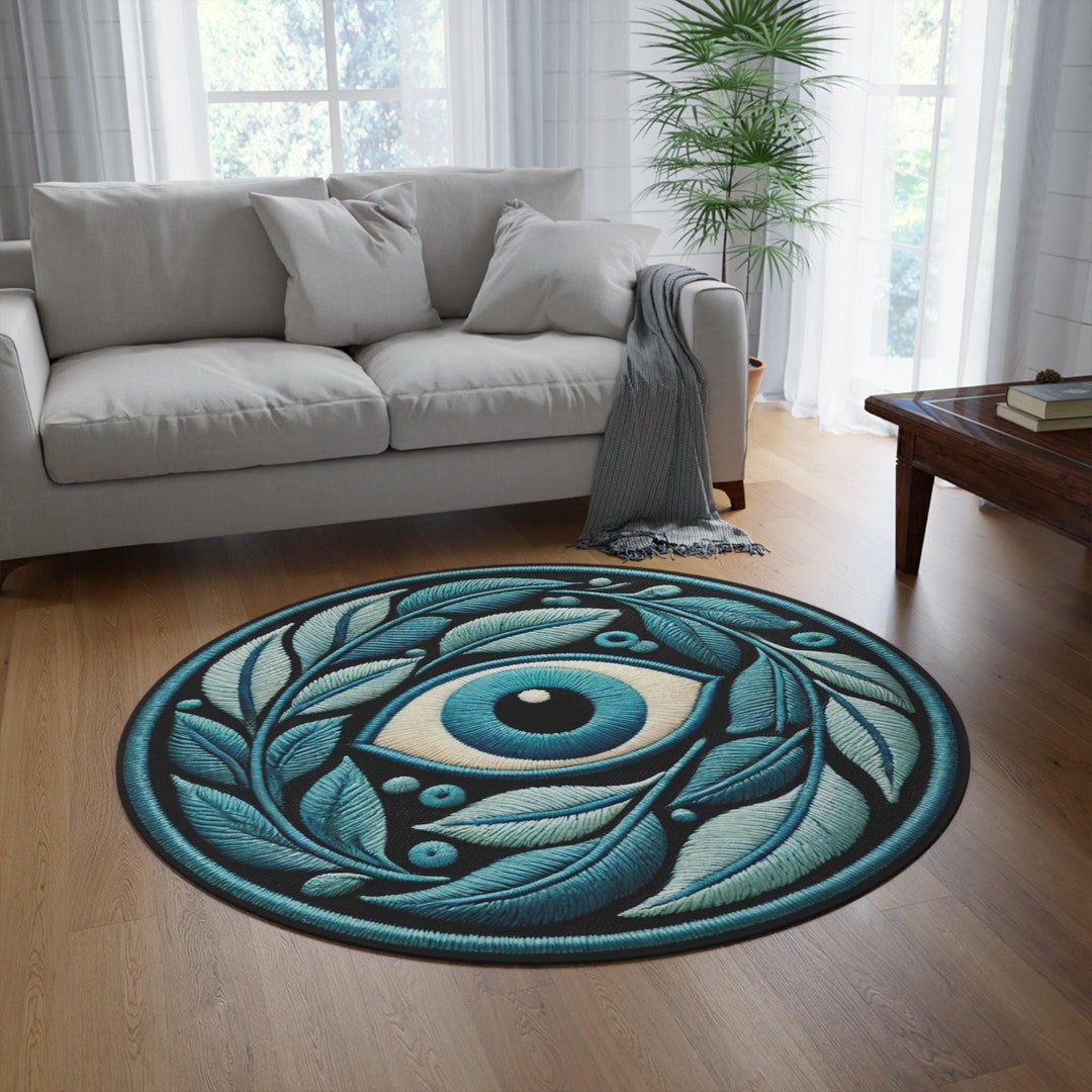 Evil Eye Area Rug, Art Deco Embroidery Print Rug, Boho Round Rug - Etsy