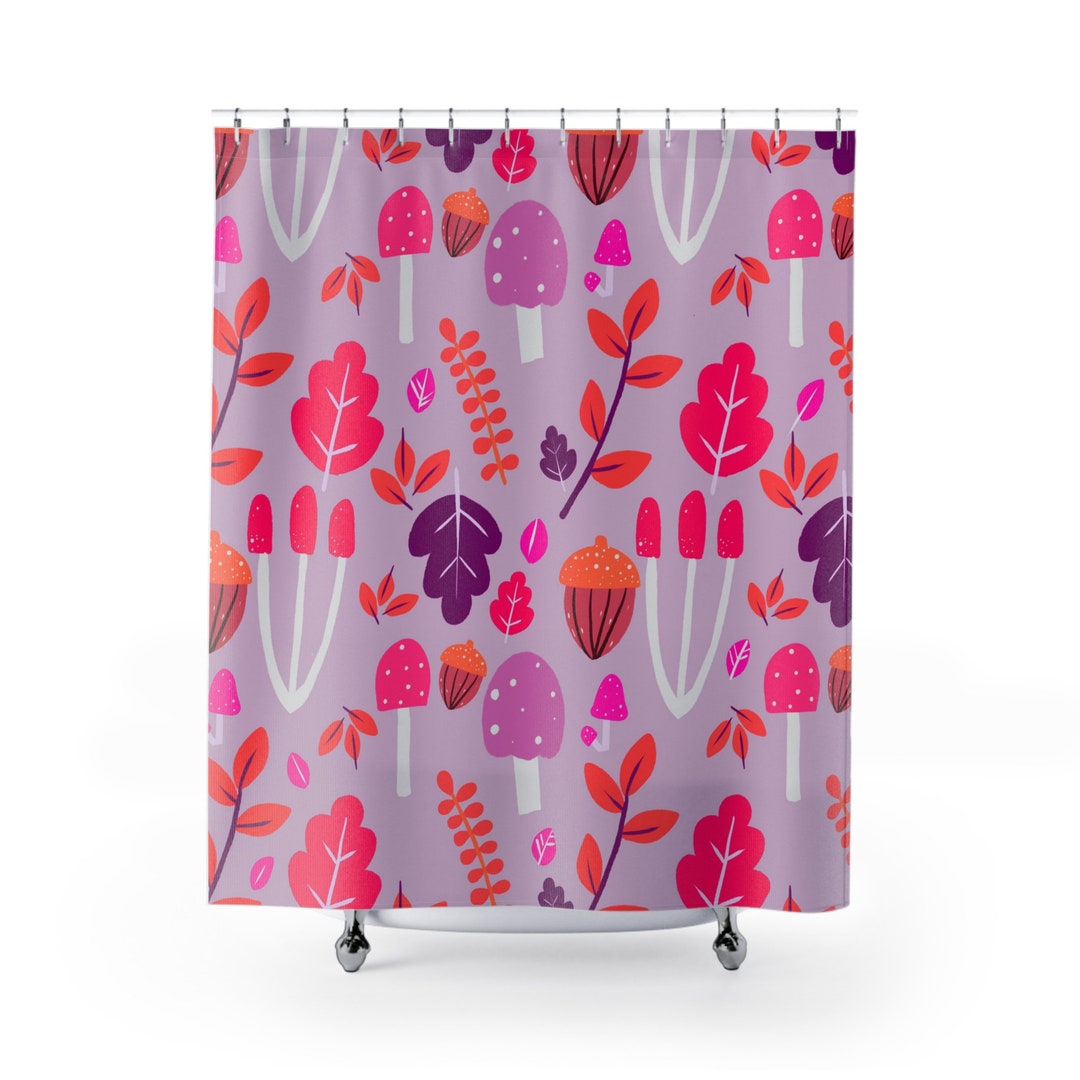 Pink and Purple Floral Mushrooms Hook Shower Curtain Panel - Etsy