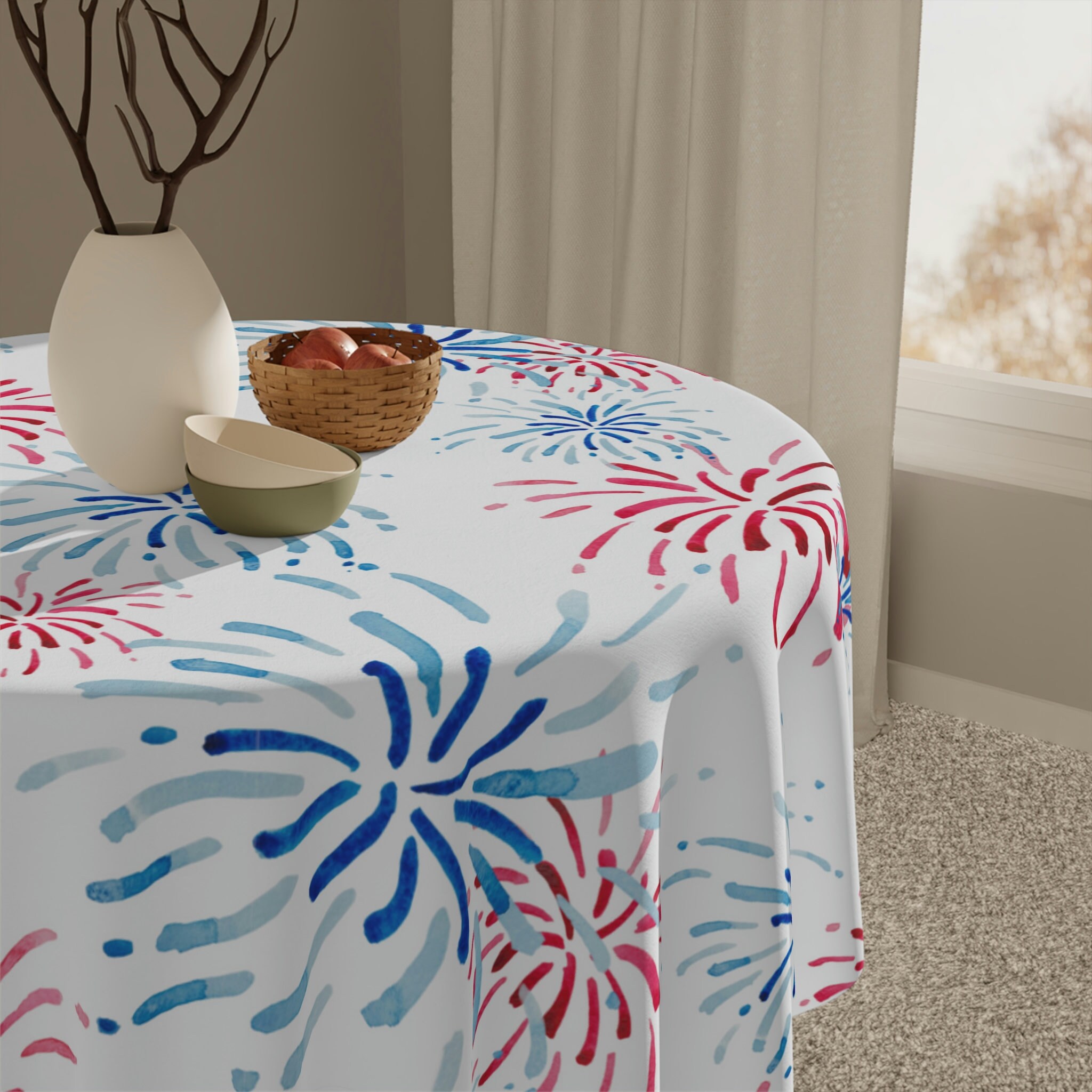 Red White Blue Fireworks 4th of July Tablecloth Holiday Table Linen ...