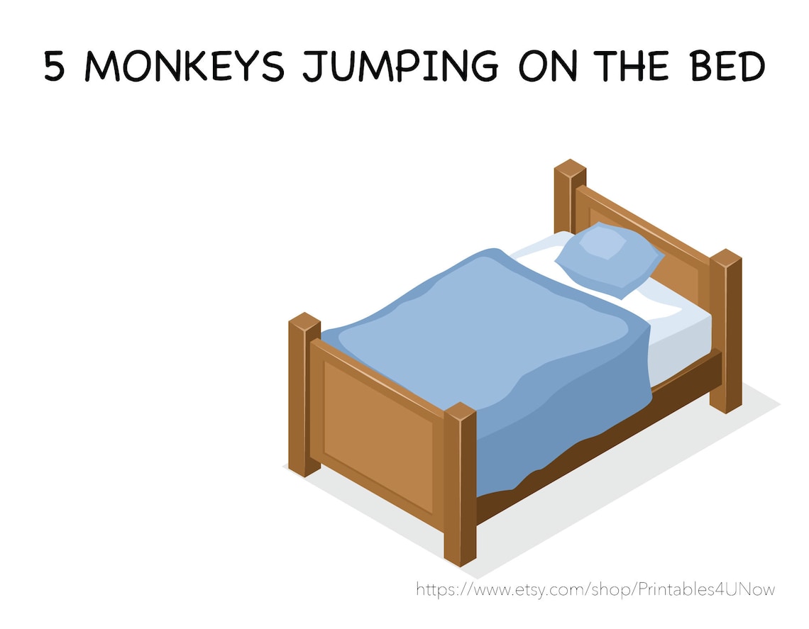 5 Little Monkeys Jumping on the Bed, Easy on Printer, Toddler INSTANT ...