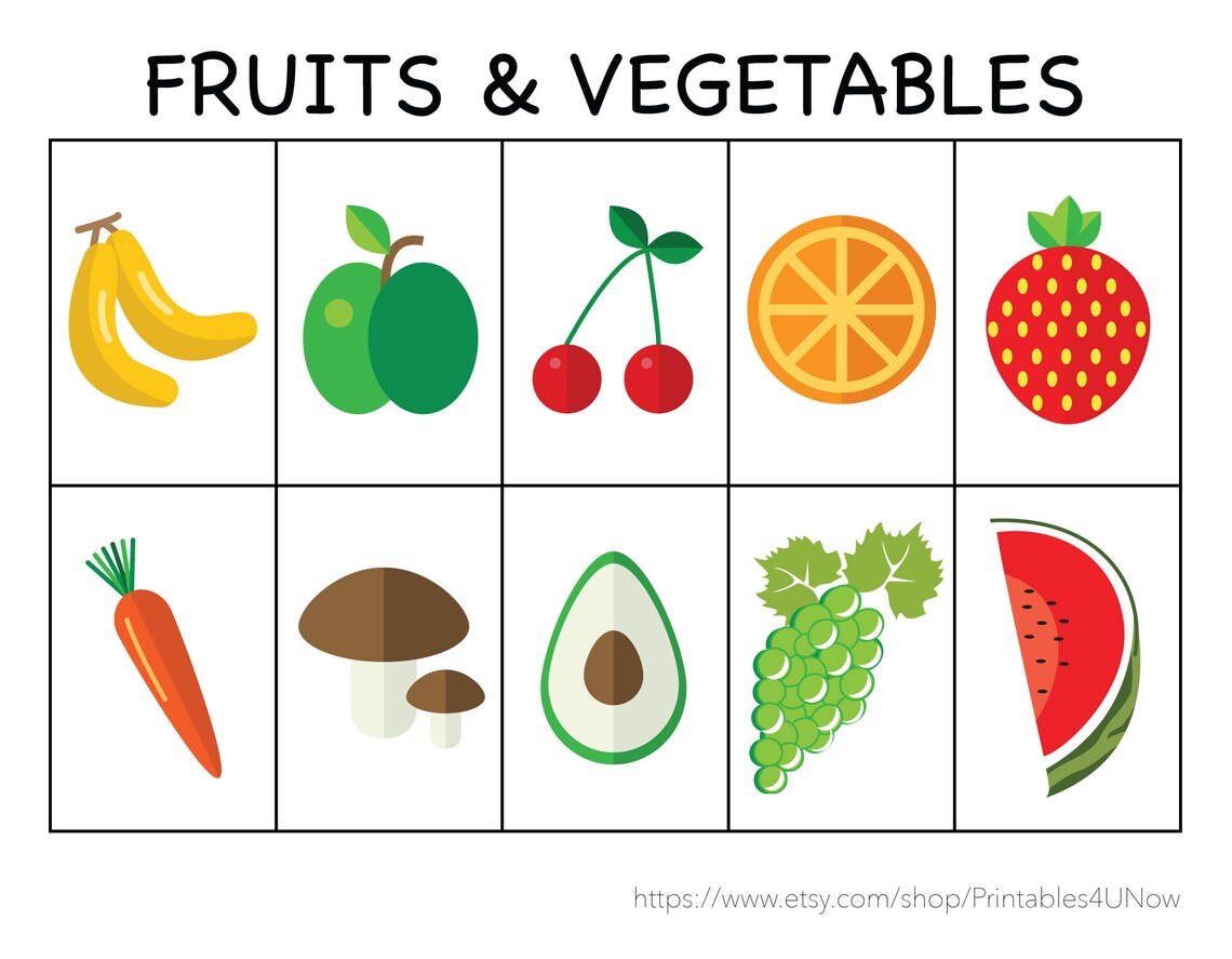 Fruit and Vegetable MATCHING, Toddler INSTANT Download, Easy on Printer ...