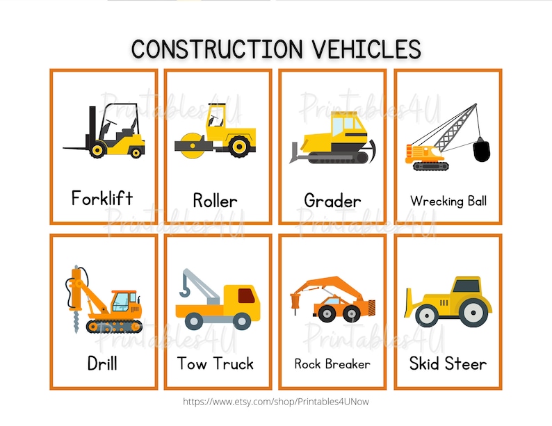 Construction Truck Printable, MATCHING, MEMORY, Instant Download ...