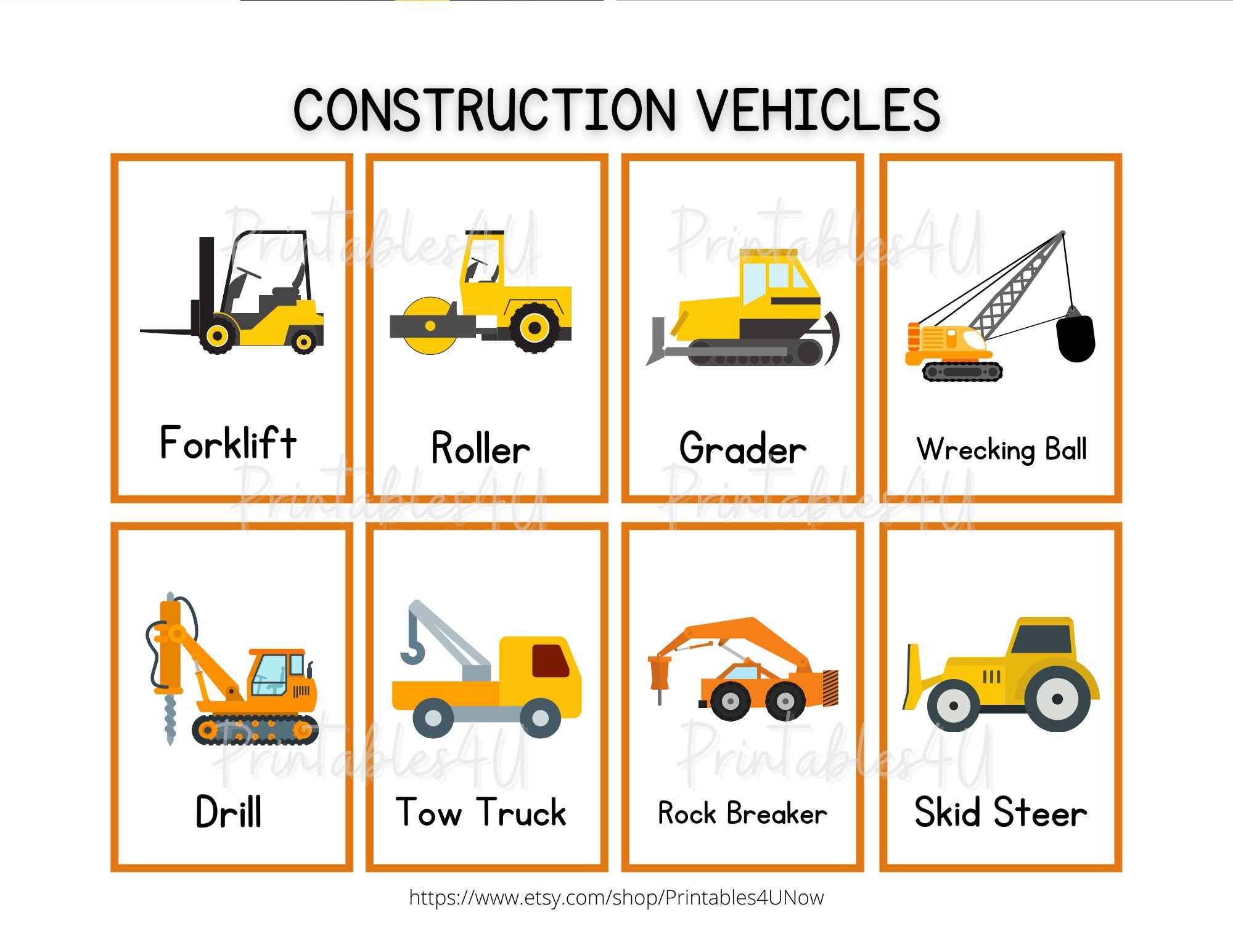 Construction Truck Printable, MATCHING, MEMORY, Instant Download ...