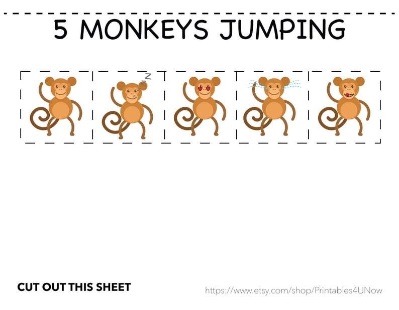 5 Little Monkeys Jumping on the Bed, Easy on Printer, Toddler INSTANT ...