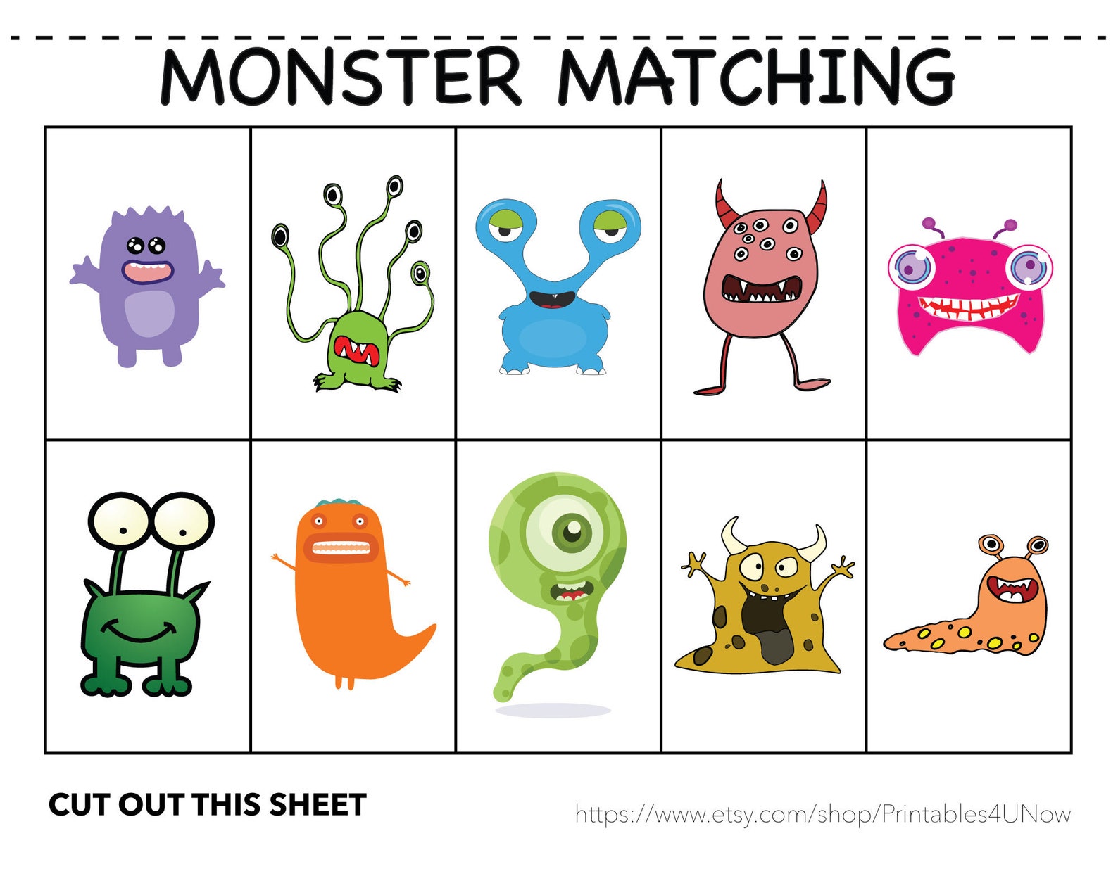 Monster MATCHING, Toddler INSTANT Download, Homeschool Learning ...