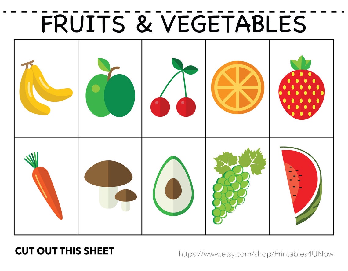 Fruit and Vegetable MATCHING, Toddler INSTANT Download, Easy on Printer ...